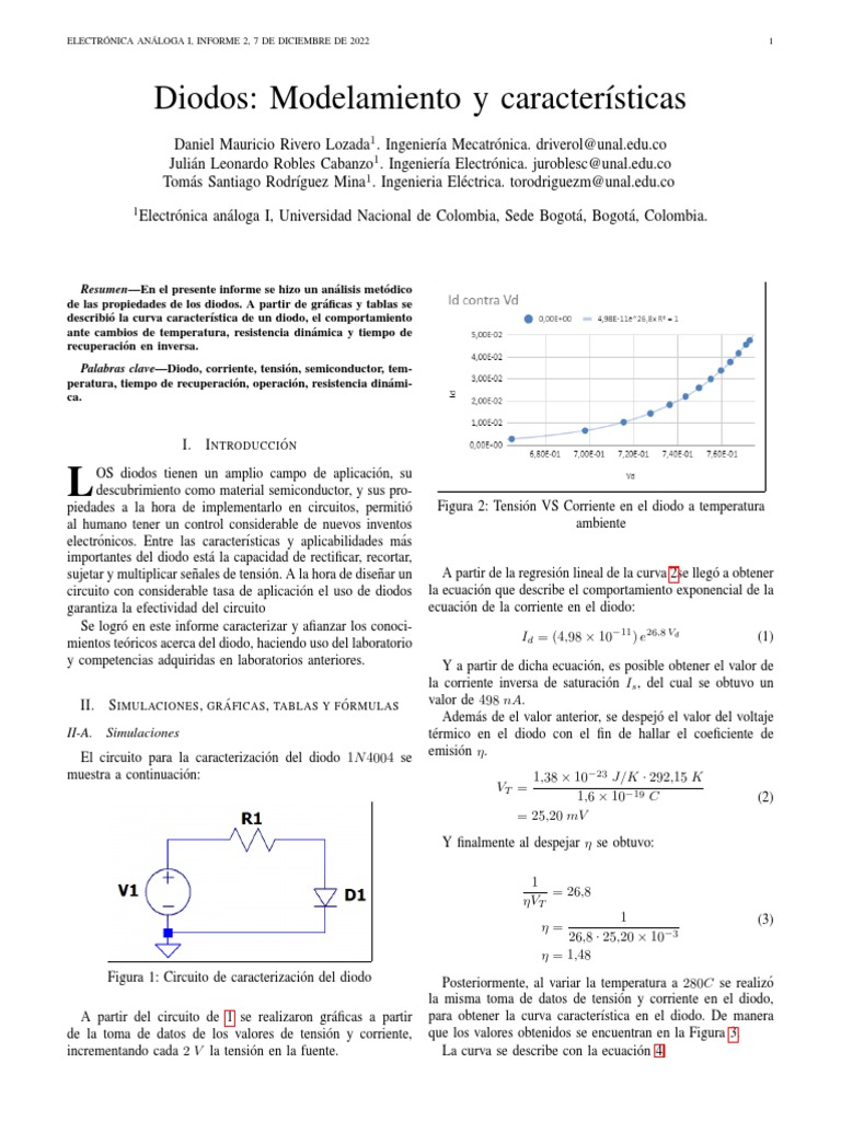 Electr Nica An Loga 1 Primer Informe | PDF | Diodo | Electrónica