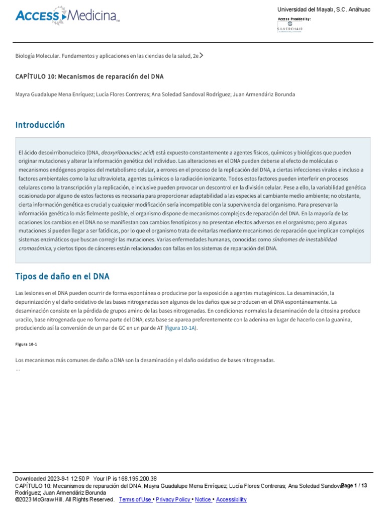 CAPÍTULO 10 - Mecanismos de Reparación Del DNA | PDF | Reparación de adn | Adn