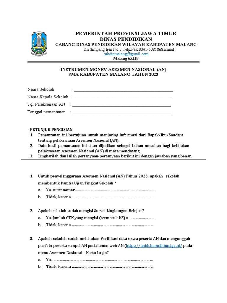 Instrumen Monev Anbk 2023 | PDF