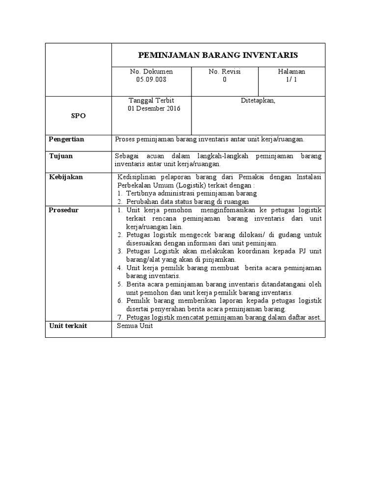 Sop Peminjaman Barang Perusahaan | PDF | Pengelolaan Keuangan & Uang