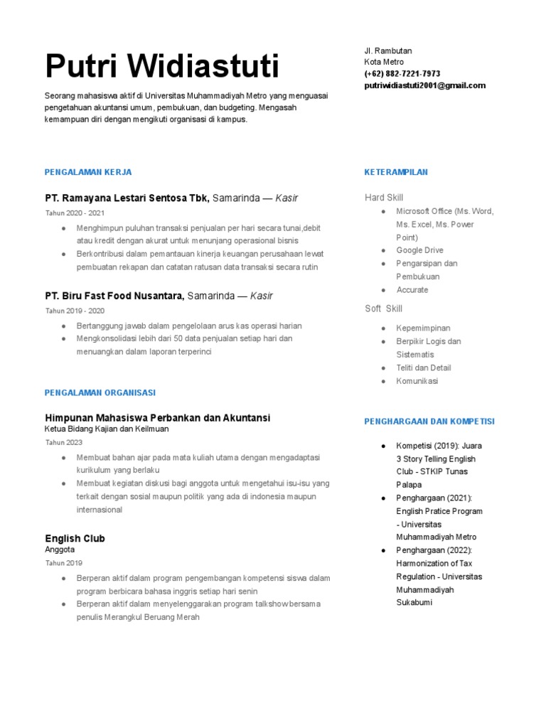 CV Putri Ptba | PDF | Bisnis | Seni