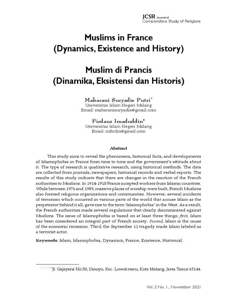 Muslims in France (Dynamics, Existence and History) | PDF ...