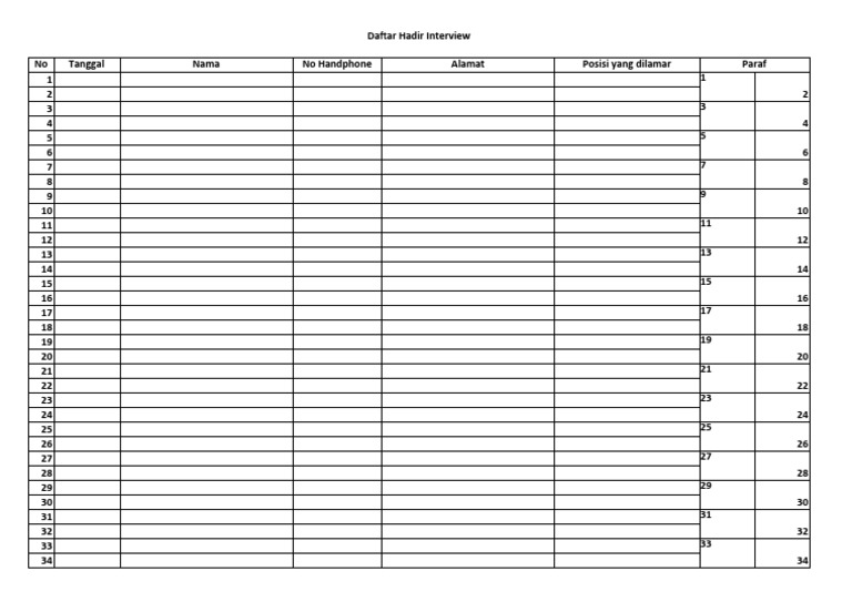 Draft Daftar Hadir Interview | PDF
