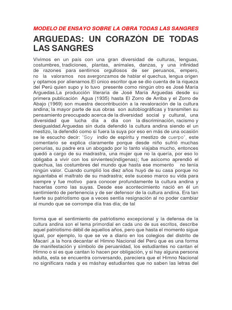 Modelo de Ensayo Sobre La Obra Todas Las Sangres | PDF | Ciencias sociales Modelo de Ensayo Sobre La Obra Todas Las Sangres | PDF | Ciencias sociales
