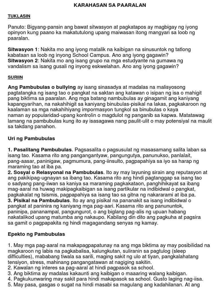 Karahasan Sa Paaralan - 105739 | PDF