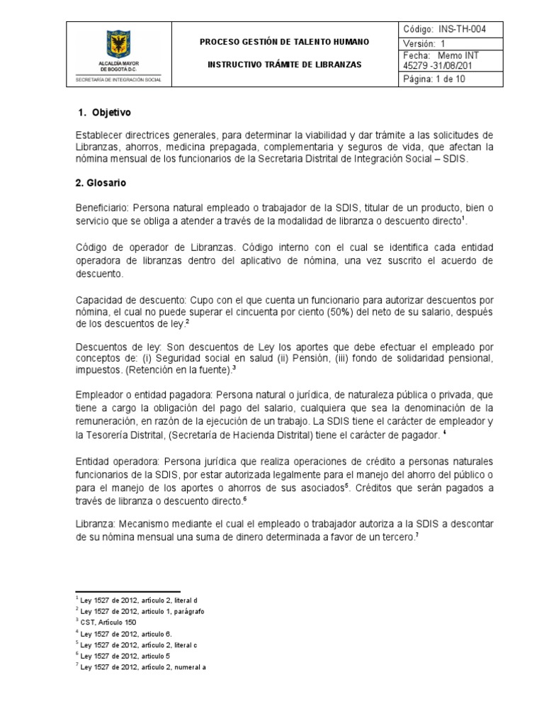 Ins TH 004 v1 Instructivo Tramite de Libranzas | PDF | Salario | Crédito
