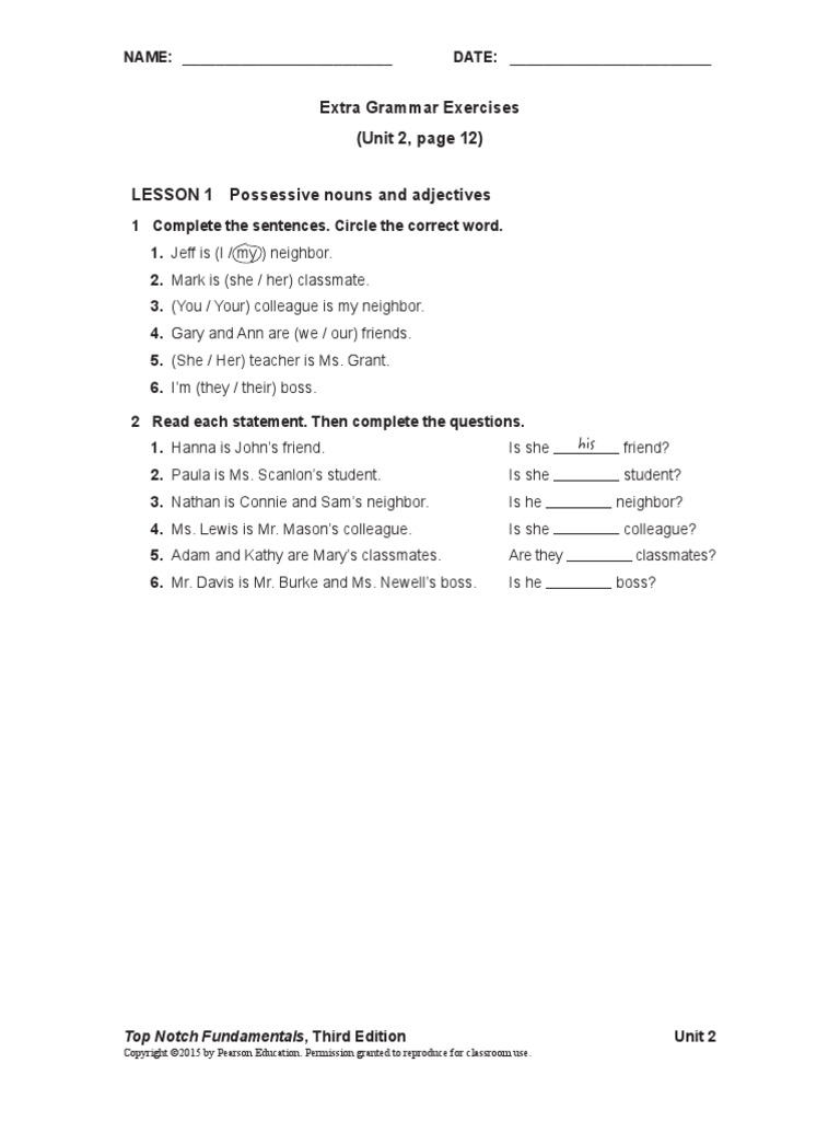 UNIT 02 Extra Grammar Exercises | PDF | Syntax | Morphology