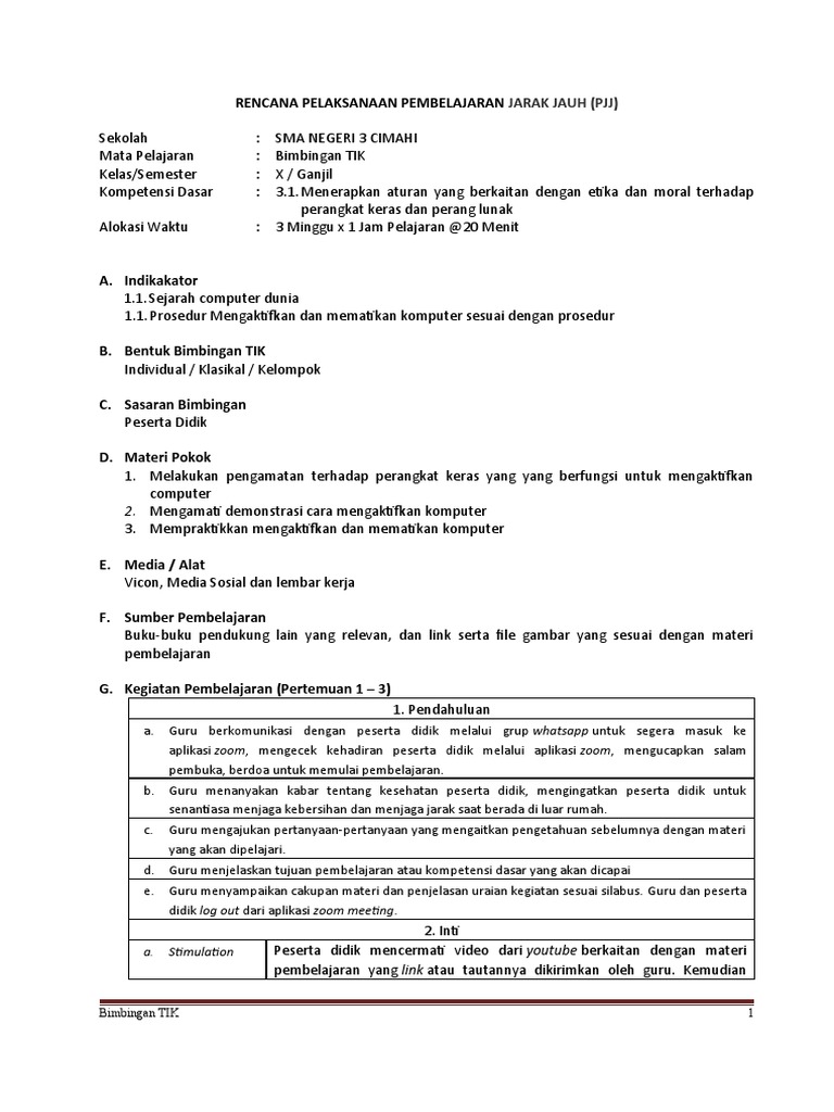 RPP Tik Semester Ganjil 2020-2021 | PDF | Komputer
