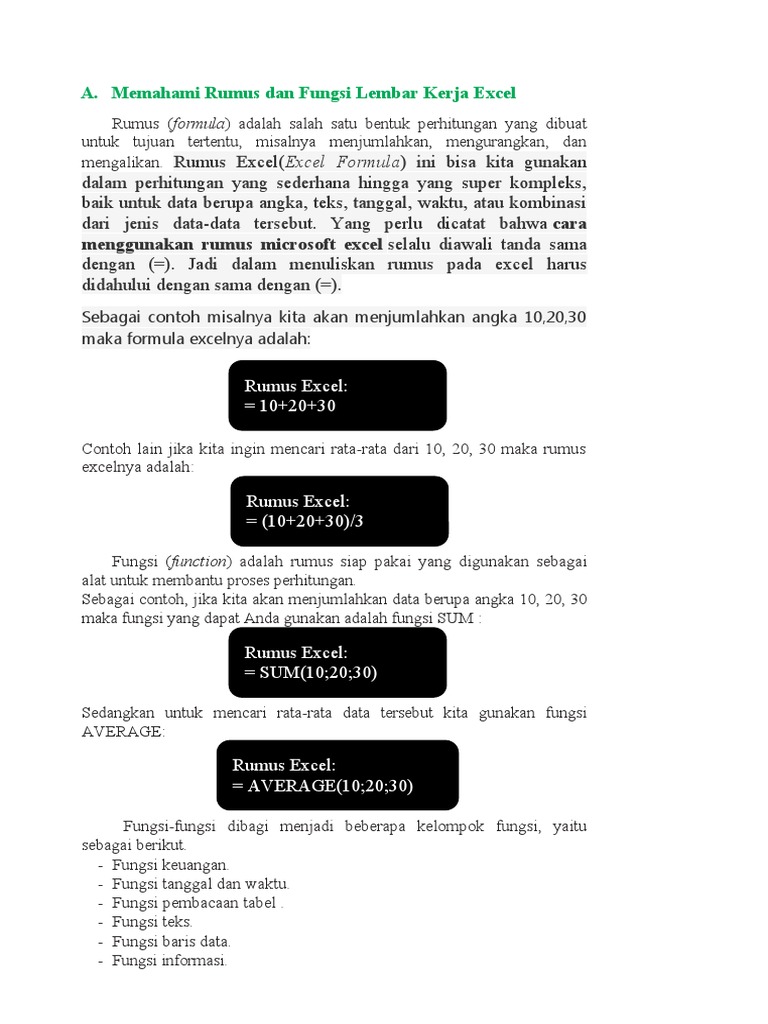 Memahami Rumus Dan Fungsi Lembar Kerja Excel | PDF
