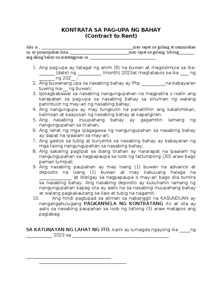Kontrata Sa Pag-Upa | PDF