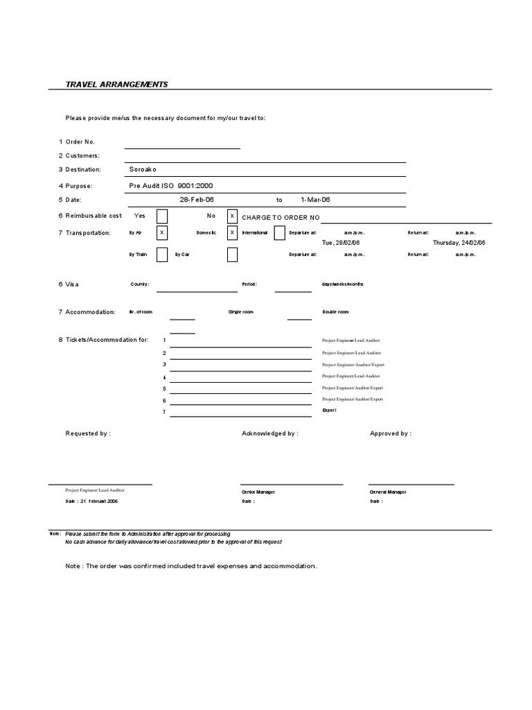 TRAVEL ARRANGEMENT - Sample | PDF | Service Industries | Financial Services
