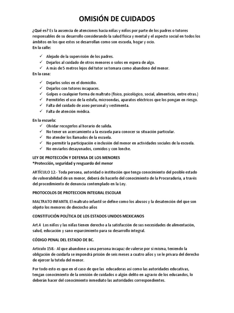 Omision de Cuidados | PDF