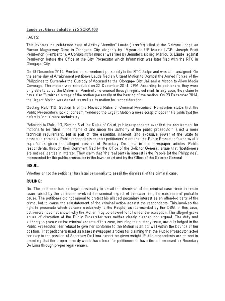 Laude vs. Ginez-Jabalde, 775 SCRA 408 | PDF | Prosecutor | District ...