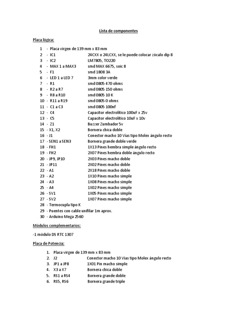 Lista de Componentes | PDF | Electromagnetismo | Componentes