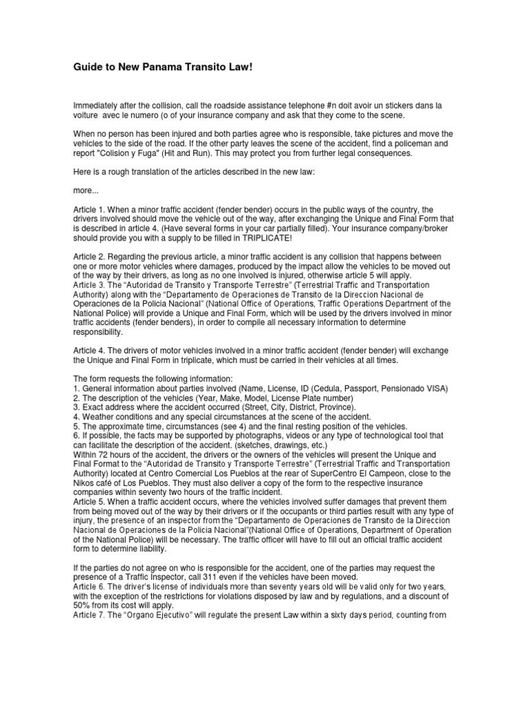 Guide To New Panama Transito Law | PDF | Traffic Collision | Driver's ...