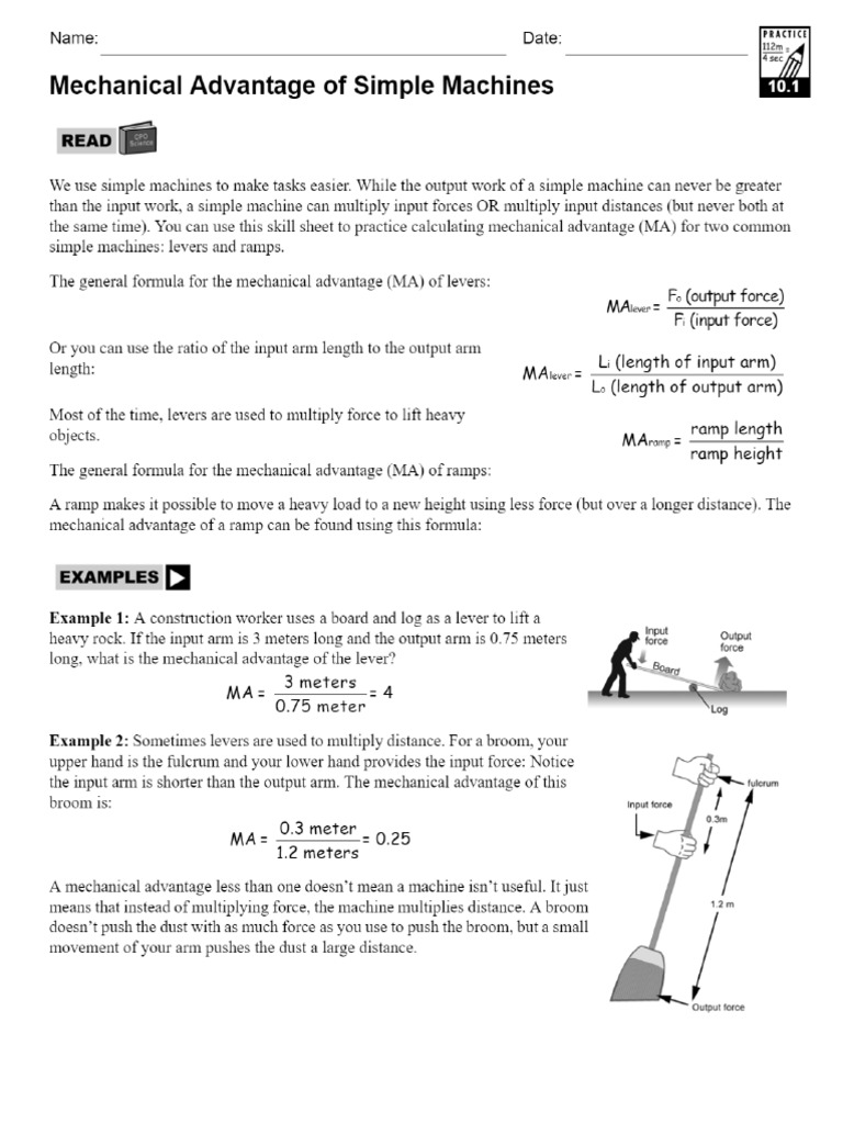 Mechanical Advantage of Simple Machines | PDF
