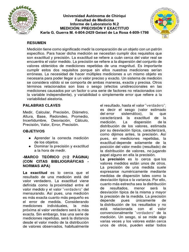 Informe Lab 2 KGGM | PDF | Exactitud y precisión | Medición