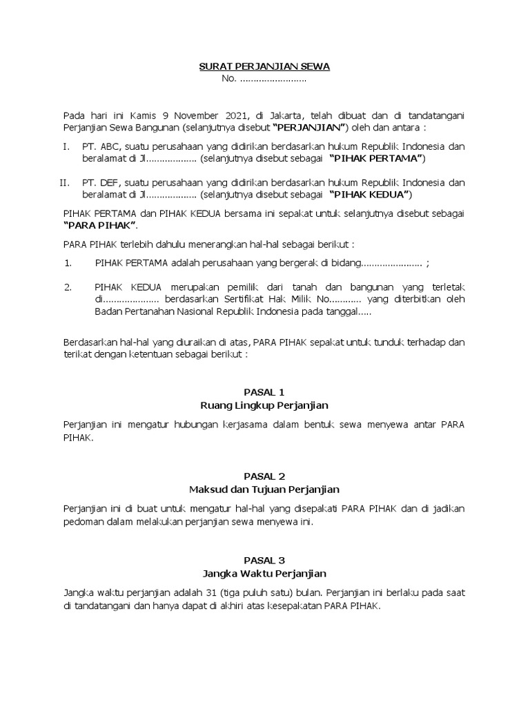 Surat Perjanjian Sewa | PDF