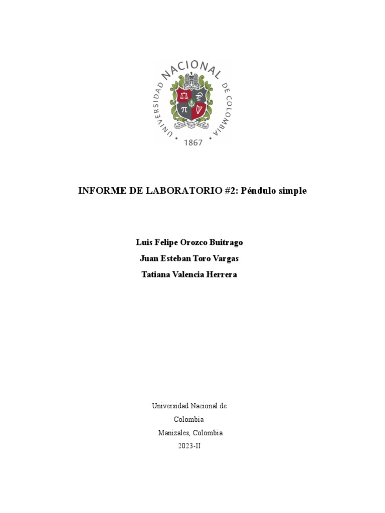 INFORME DE LABORATORIO - Pendulo Simple | PDF | Péndulo | Oscilación