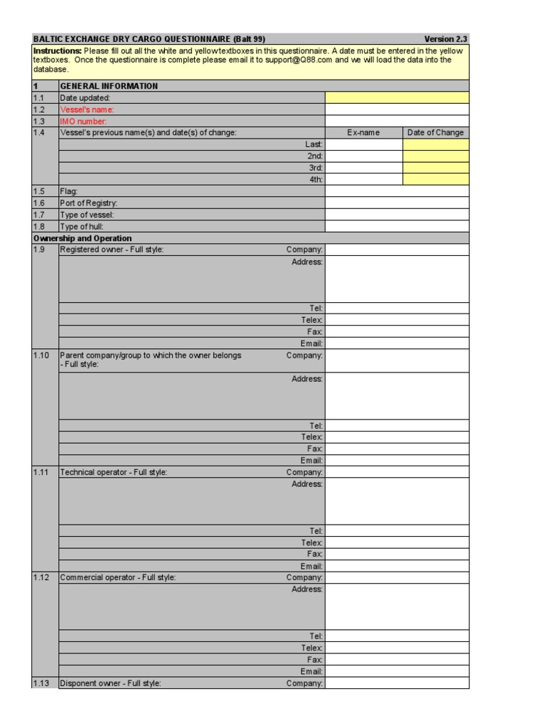 Baltic Exchange Dry Cargo Questionnaire | PDF