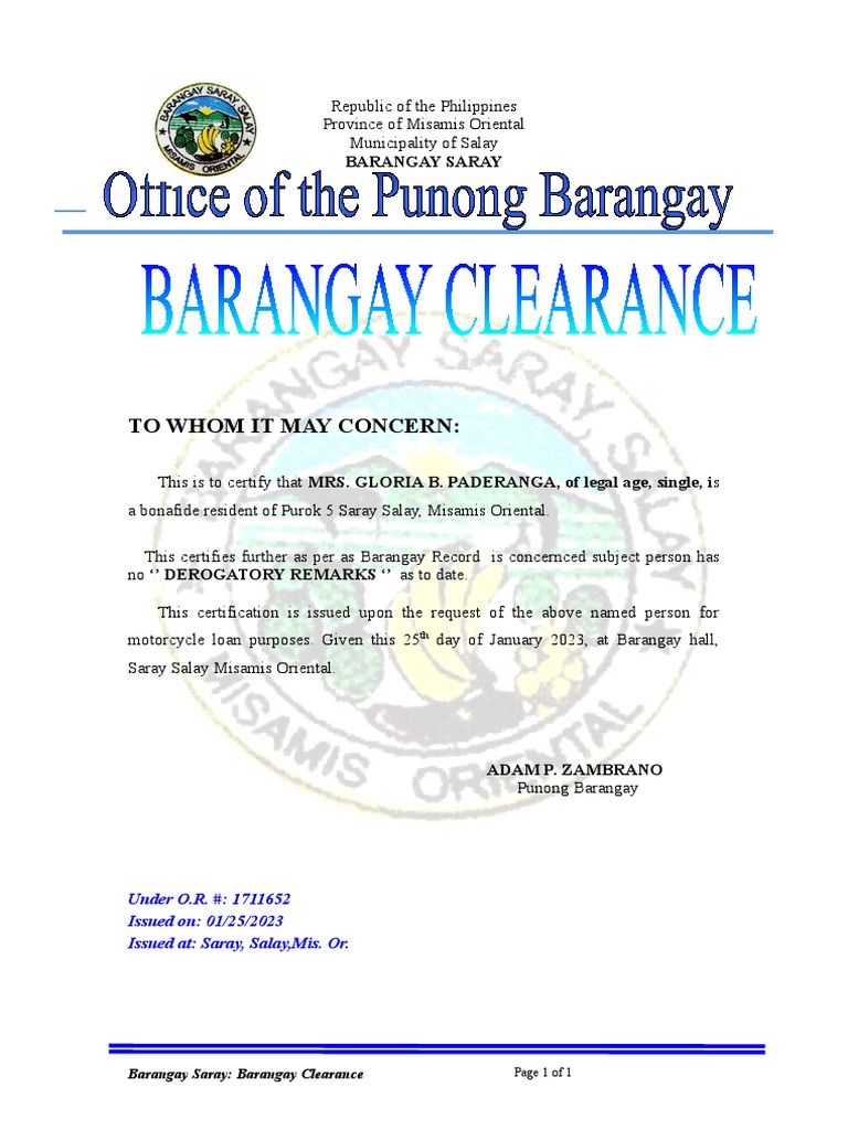 Barangay Clearance | PDF