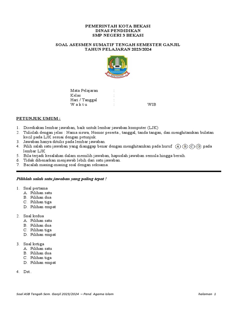 Template Soal Asts Ganjil 2023 2024 | PDF