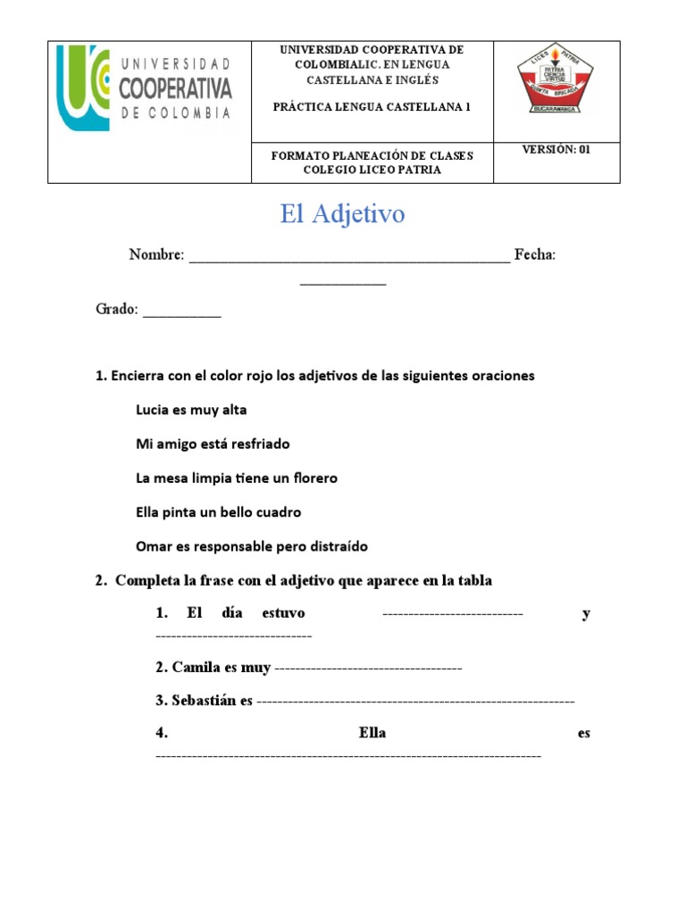 Práctica de Adjetivos en Clases | PDF
