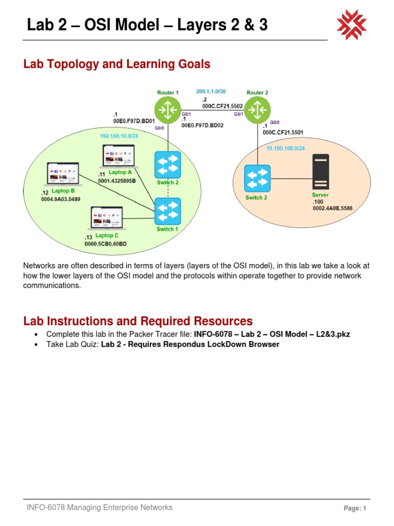 INFO-6078 - Lab 2 - OSI Model - Layers 2 & 3 | PDF | Osi Model | Computer Network