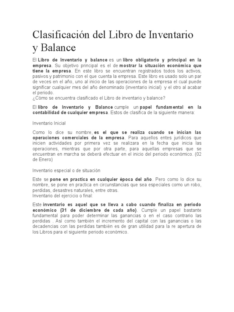 Clasificación Del Libro de Inventario y Balance | PDF