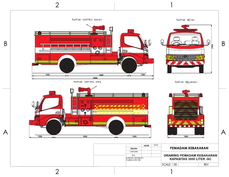 05. Drawing Mobil Pemadam Kebakaran Kapasitas 3000 Liter - Sc | PDF