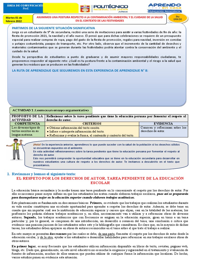 Actividad de Aprendizaje 1 Exp 02 | PDF | Ensayos | Autor