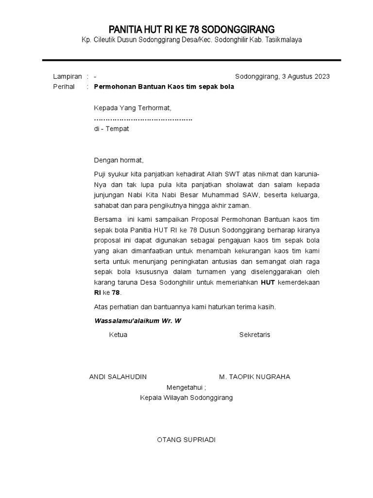 Proposal Permohonan KAOS TIM | PDF