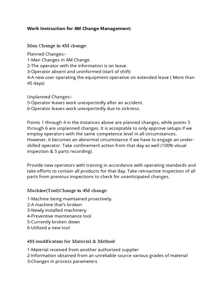 WI For 4M Change Management | PDF | Technology & Engineering