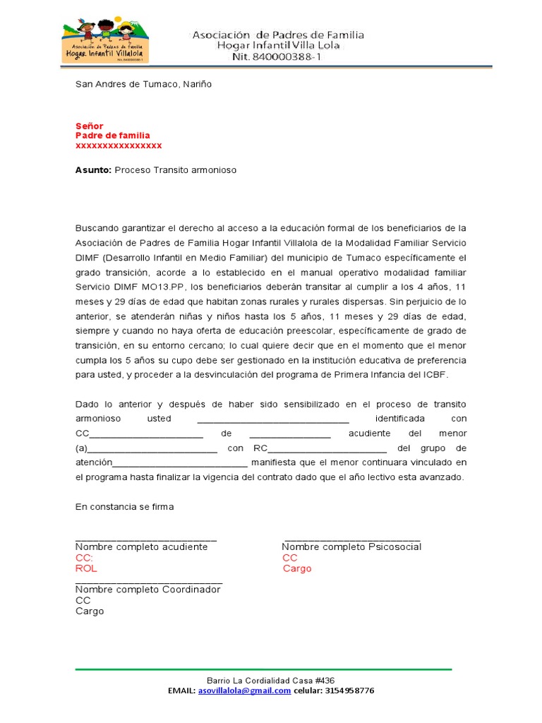 Oficio Padres de Familia Dimf | PDF