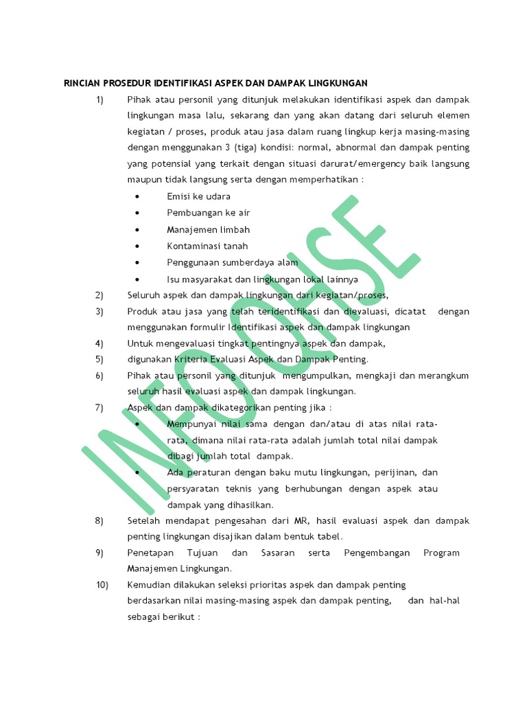 Prosedur Identifikasi Aspek Dan Dampak Lingkungan | PDF Prosedur Identifikasi Aspek Dan Dampak Lingkungan | PDF