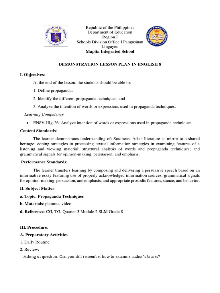 Lesson Plans For Class Observation | PDF | Propaganda | Persuasion
