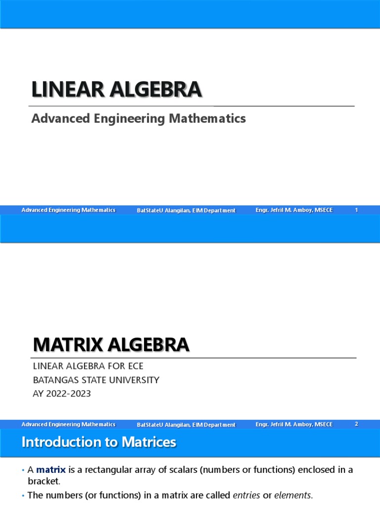 Linear Algebra 2023 1 | PDF | Matrix (Mathematics) | System Of Linear ...