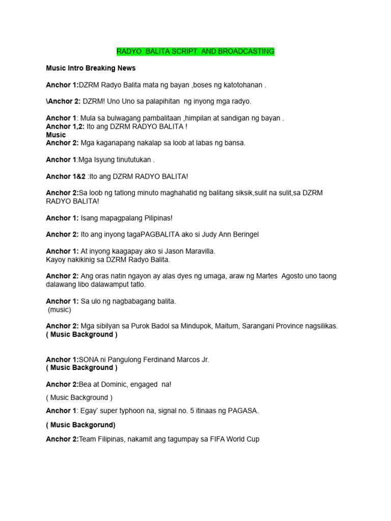 Script Broadcasting 2023 Pdf