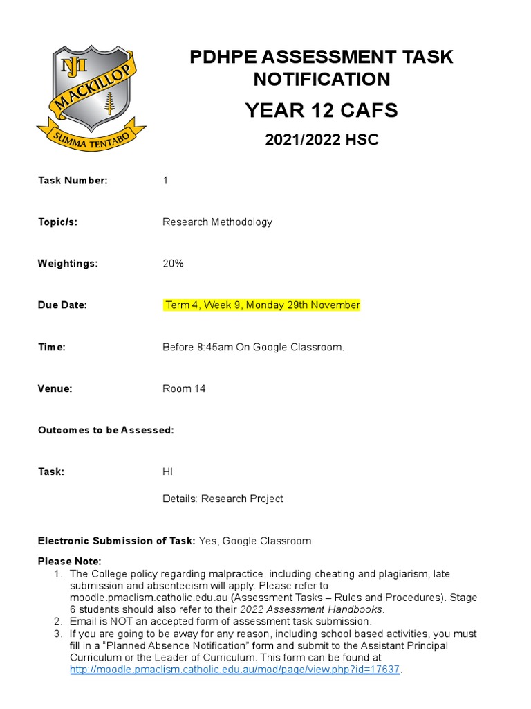 PDHPE - CAFS - Year 12 2022 - Task 1 - 291121 | PDF | Methodology ...