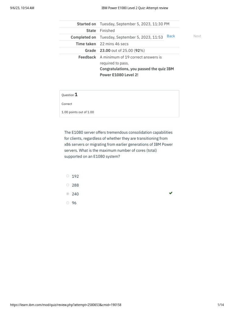 IBM Power E1080 Level 2 Quiz - Attempt Review | PDF | Computing | Computer Engineering