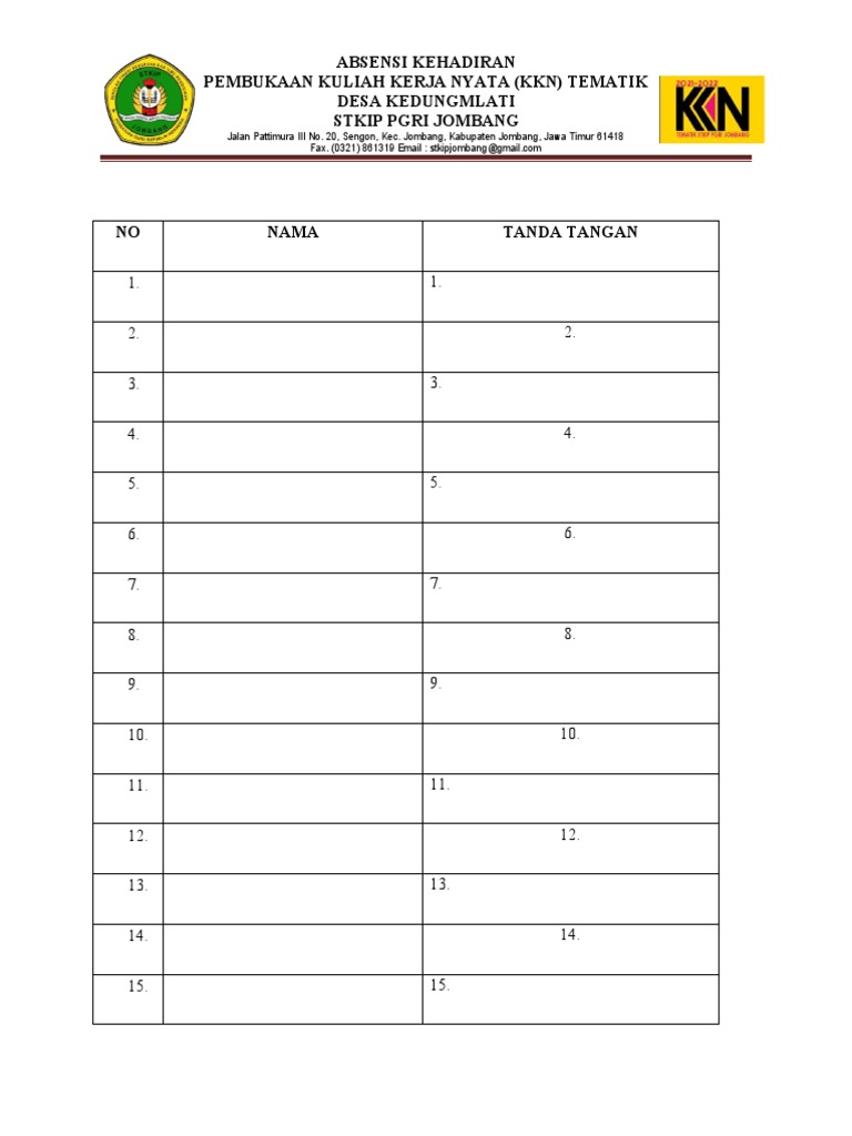 Daftar Kehadiran KKN | PDF
