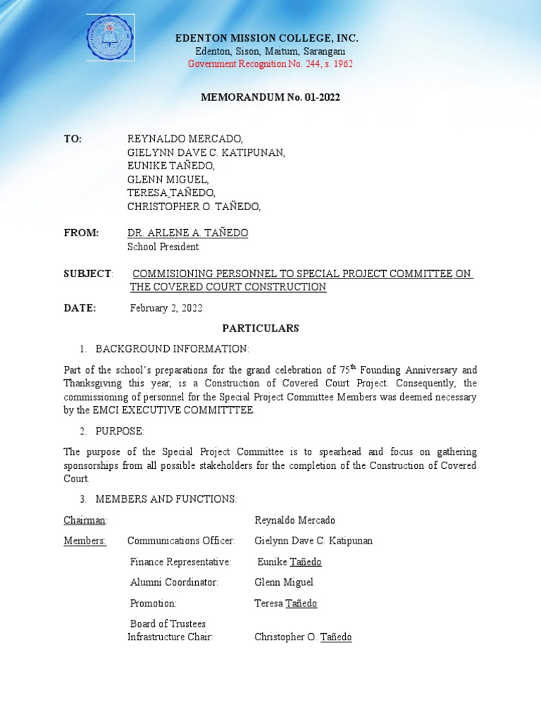 Memorandum Special Project Pdf