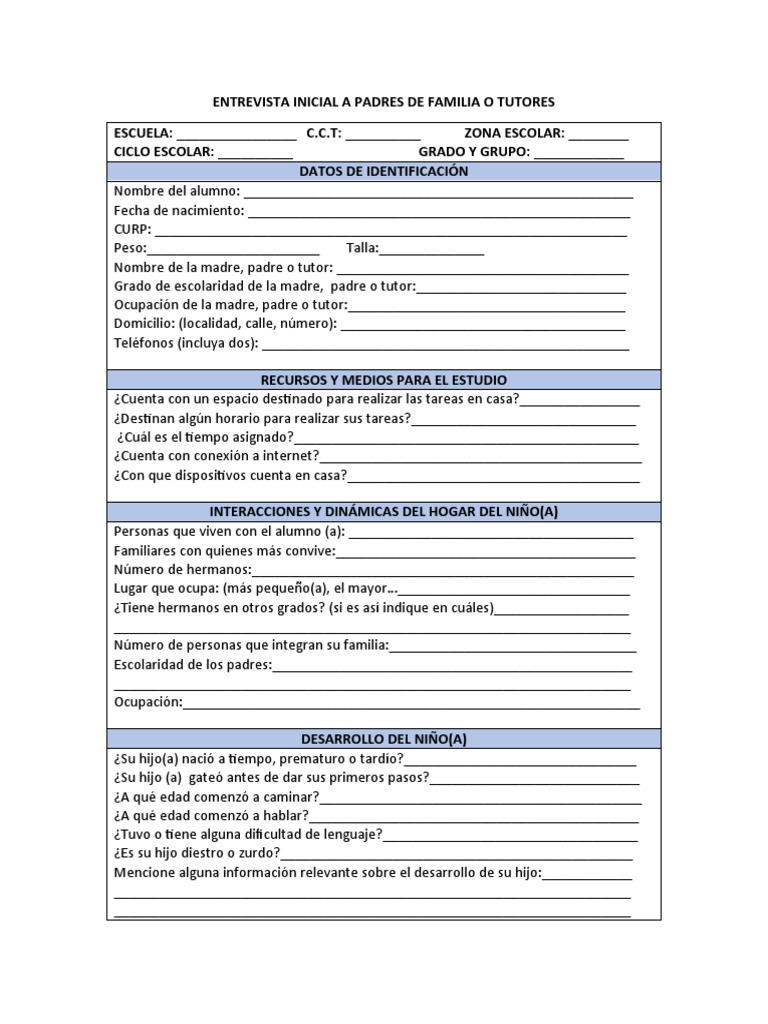 Formato de Entrevista Inicial Padres de Familia | PDF | Las emociones