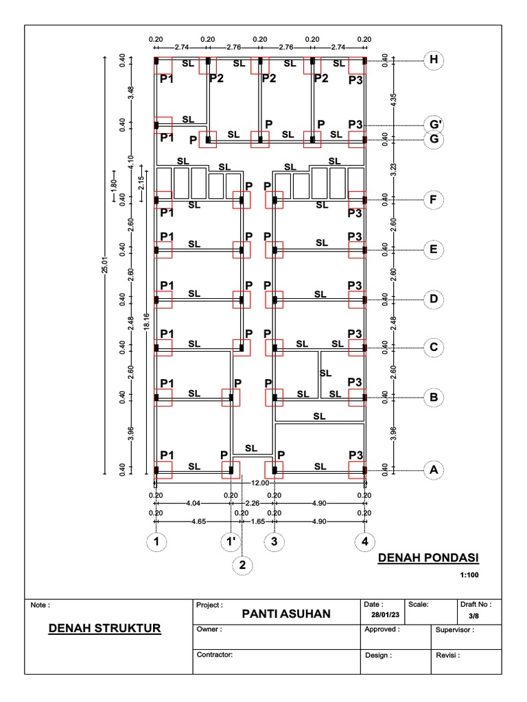 Denah Pondasi Panti Asuhan | PDF