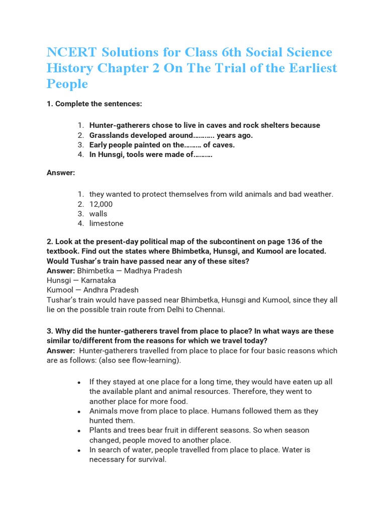 NCERT Solutions for Class 6th Social Science History Chapter 2 on the ...