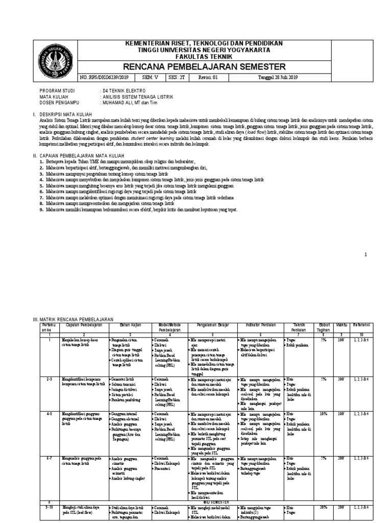 RPS Analisis Sistem Tenaga Listrik | PDF