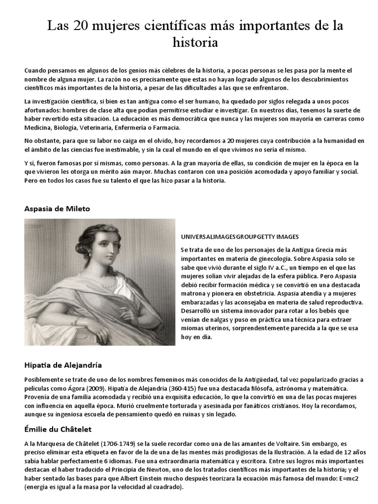 Las 20 Mujeres Científicas Más Importantes de La Historia | Descargar ...