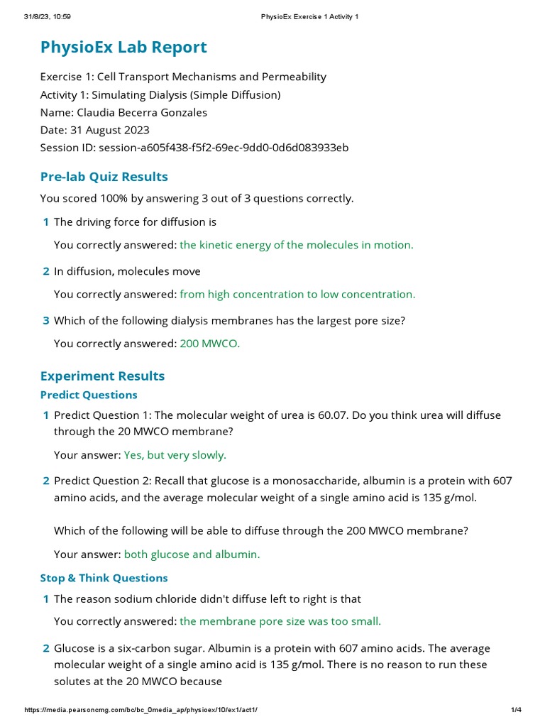 PhysioEx Exercise 1 Activity 1 | PDF | Cell Membrane | Proteins
