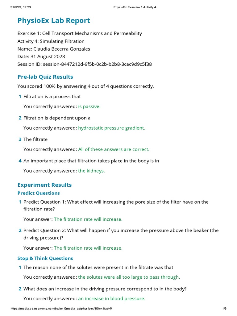 PhysioEx Exercise 1 Activity 4 | PDF | Filtration | Kidney