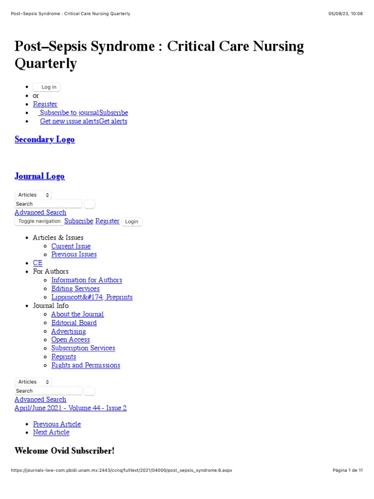 Post–Sepsis Syndrome : Critical Care Nursing Quarterly | PDF | Sepsis ...